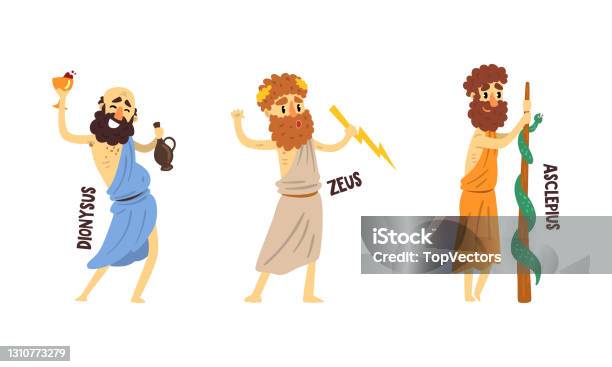 Dionysus Zeus Asclepius Olympian Yunani Dewa Set Yunani Kuno Mitologi