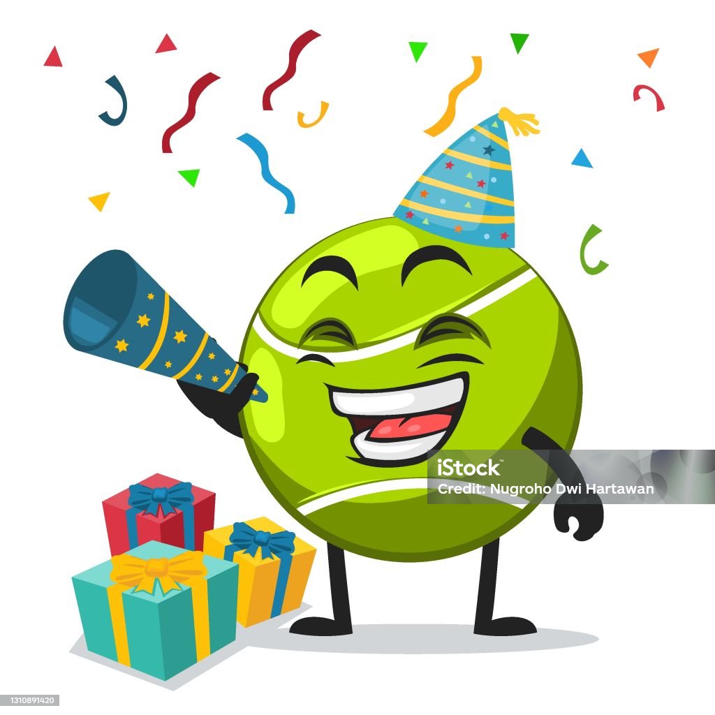 Vector Illustration Of Tennis Ball Mascot Or Character Stock