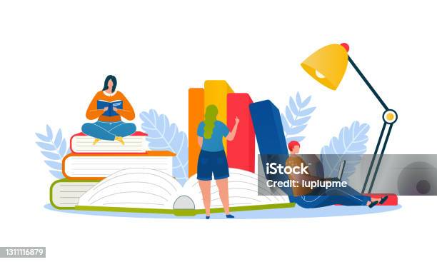 Livre Déducation À La Bibliothèque Illustration Vectorielle Concept De