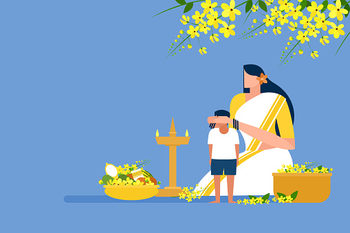 Mother Blindfolds Her Son In Front Of Auspicious Items A Traditional