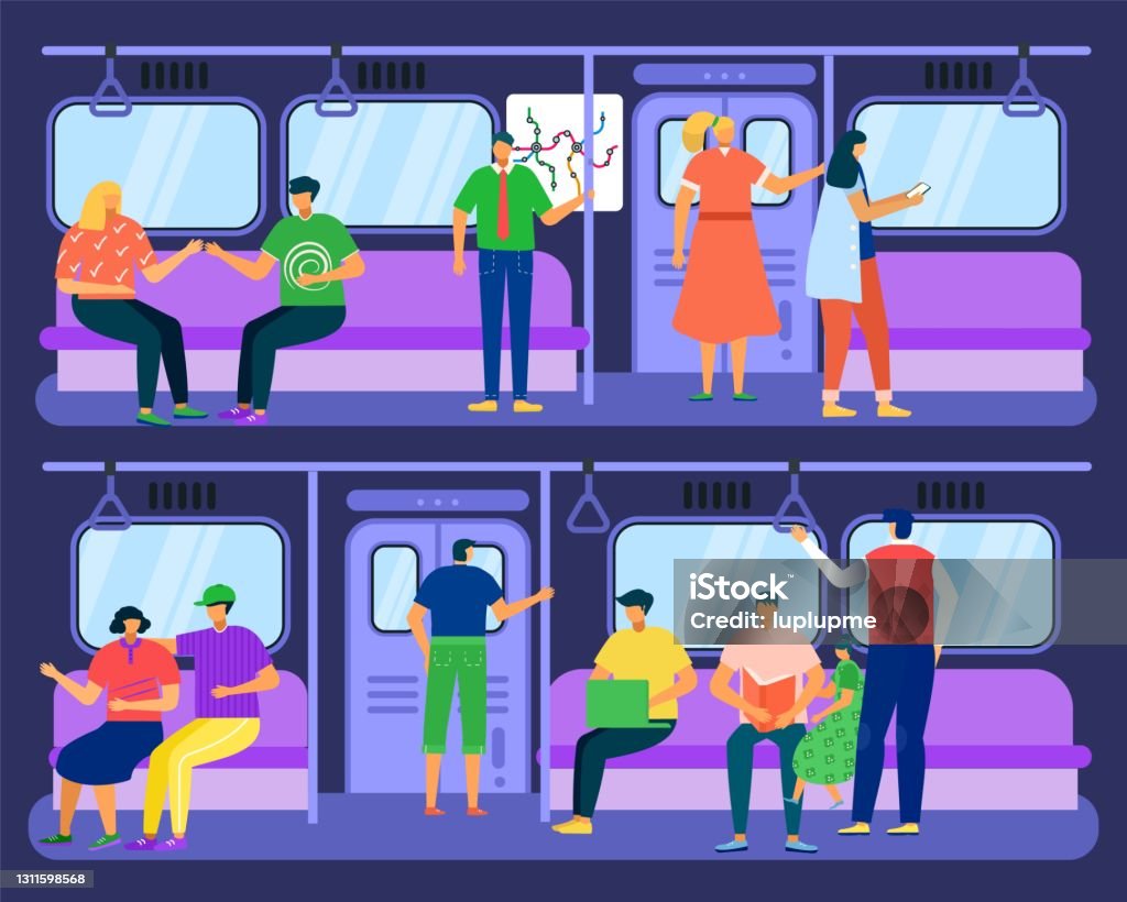 Subway Train With Passengers Concept Vector Illustration Travel By City