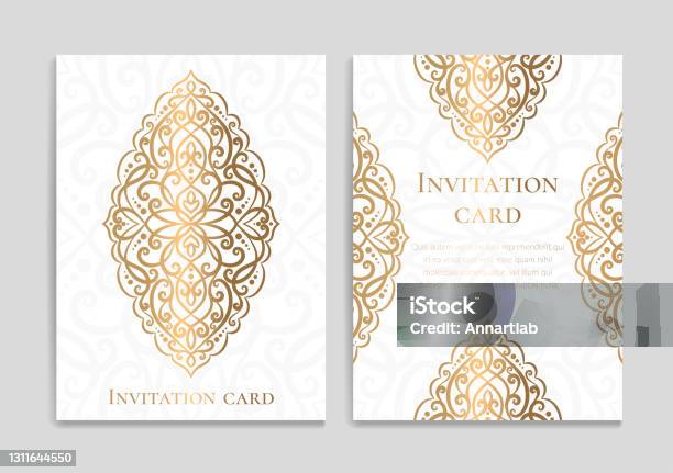 Desain Kartu Undangan Mewah Dengan Pola Vintage Vektor Templat Ornamen