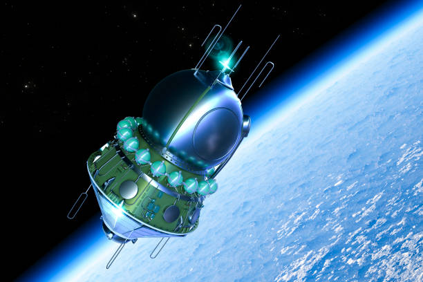 The Vostok spacecraft orbits the Earth. Man's first flight in low earth ...