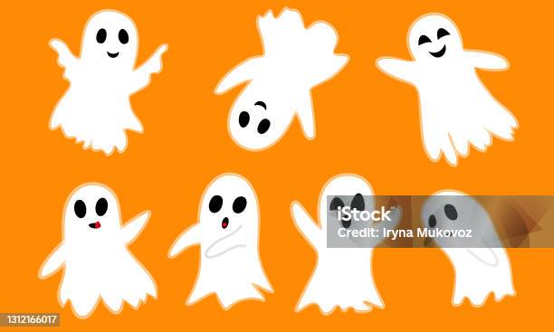Ilustración de Un Conjunto De Figuras De Fantasmas Sonrientes Tristes ... Ilustración de Un Conjunto De Figuras De Fantasmas Sonrientes Tristes ...
