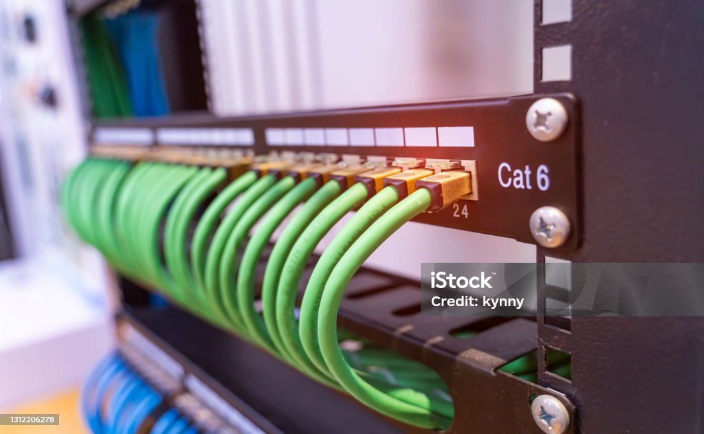 Information Technology Computer Network Telecommunication Ethernet Cables Connected To Switch