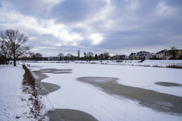 Free picture: Winter panorama, a completely frozen river covered with ...