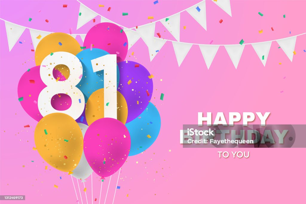 Happy 81th Birthday Balloons Greeting Card Background Stock
