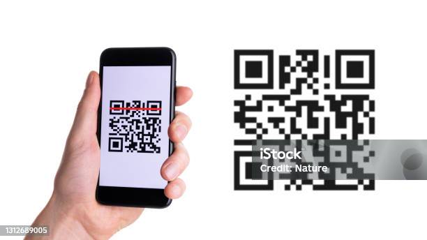 Bayar Kode Qr Tangan Memegang Layar Smartphone Seluler Untuk Pembayaran