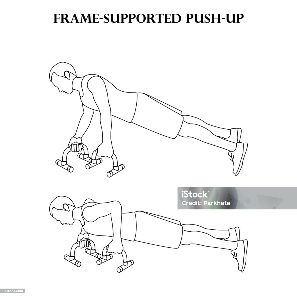 Contour Dillustration De Vecteur De Force Dexercice De Pushup Soutenu