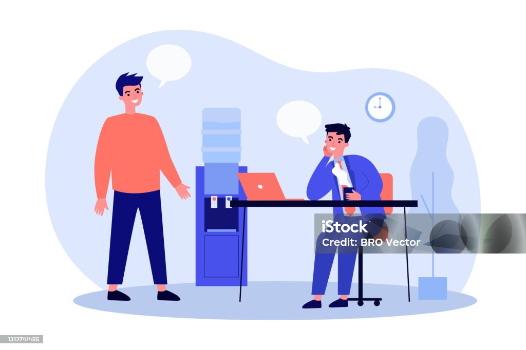 Two Cartoon Men Communicating In Office Flat Vector Illustration Stock