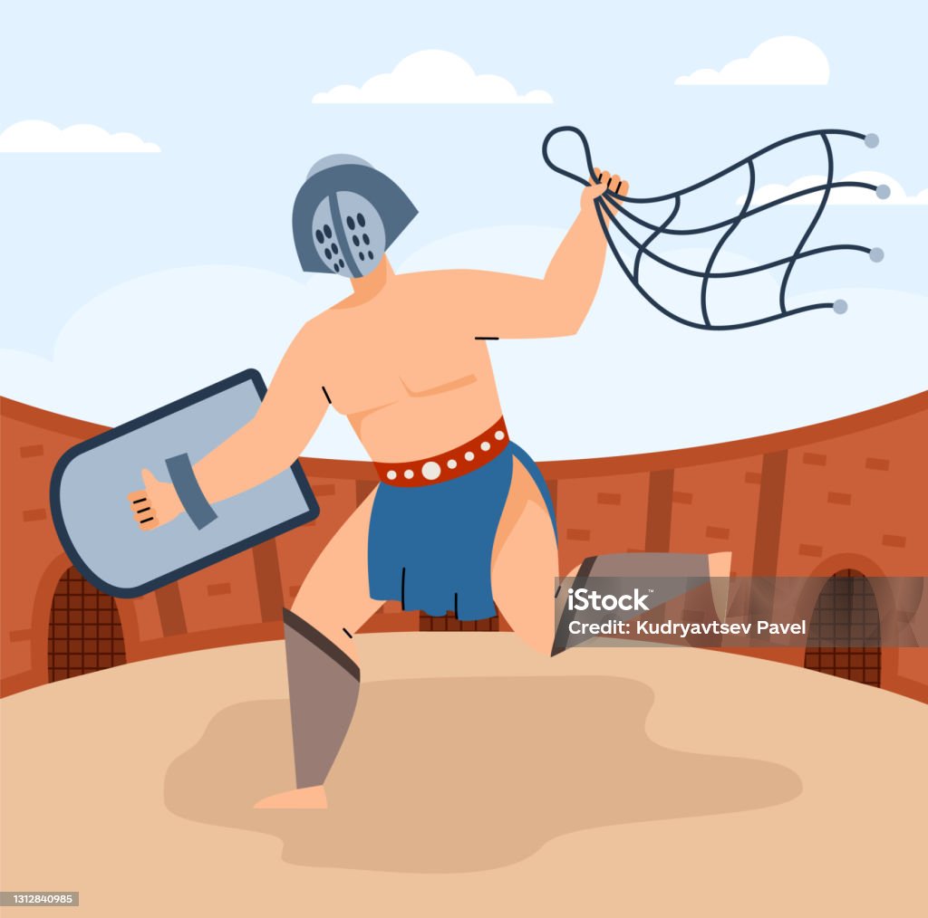 Gladiateur Grec Ou Romain Armé Du Bouclier Et De Lillustration Nette De
