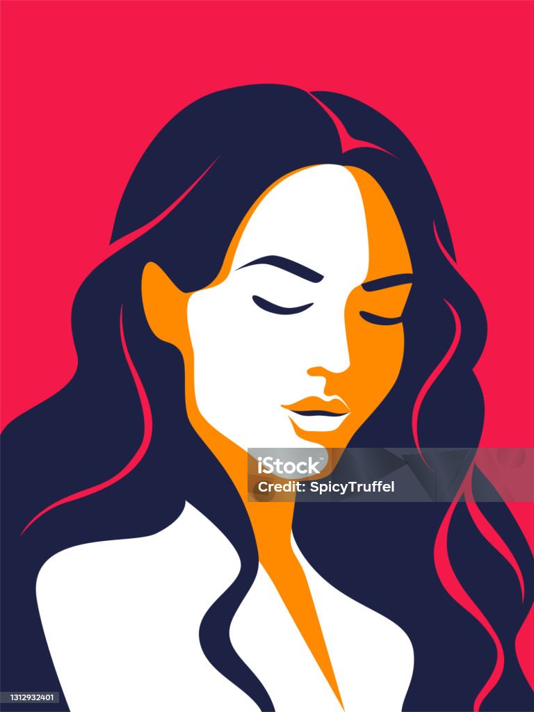 Trendy Woman Poster Minimalist Portrait Female With Closed Eyes And