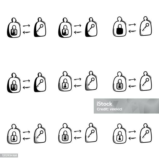 Login Pengguna Dan Ikon Vektor Doodle Pertukaran Kunci Gambar Ilustrasi