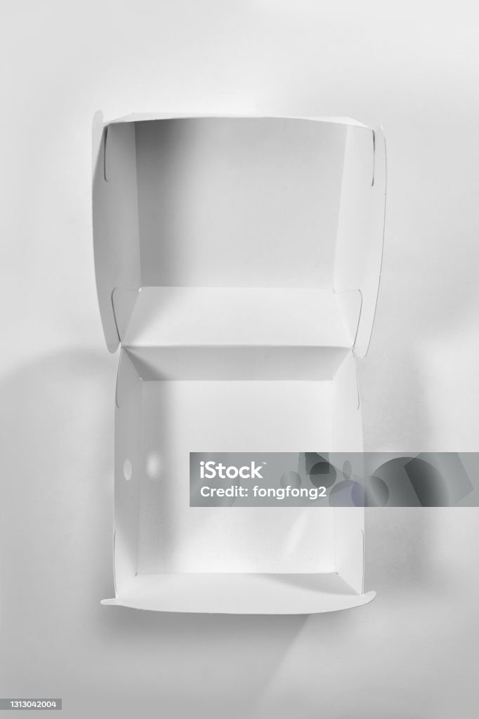 Bovenaanzicht Van Lege Witte Burger Kartonnen Doos Mockup Geïsoleerd Op ... Bovenaanzicht Van Lege Witte Burger Kartonnen Doos Mockup Geïsoleerd Op ...