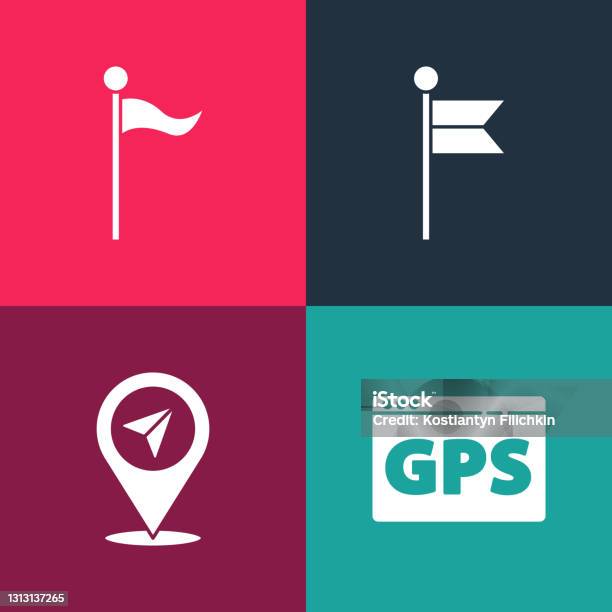 Définissez Lappareil Gps Pop Art Avec Carte Emplacement Marqueur Et