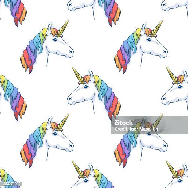 Unicorn Ajaib Kepala Unicorn Dengan Surai Pelangi Dan Tanduk Emas ... Unicorn Ajaib Kepala Unicorn Dengan Surai Pelangi Dan Tanduk Emas ...