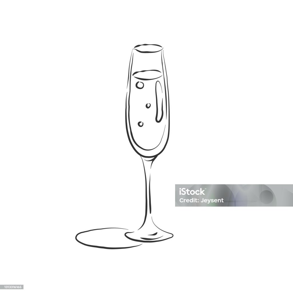 Wineglass Champagne With Shadow Drink Element Contour Object Retro
