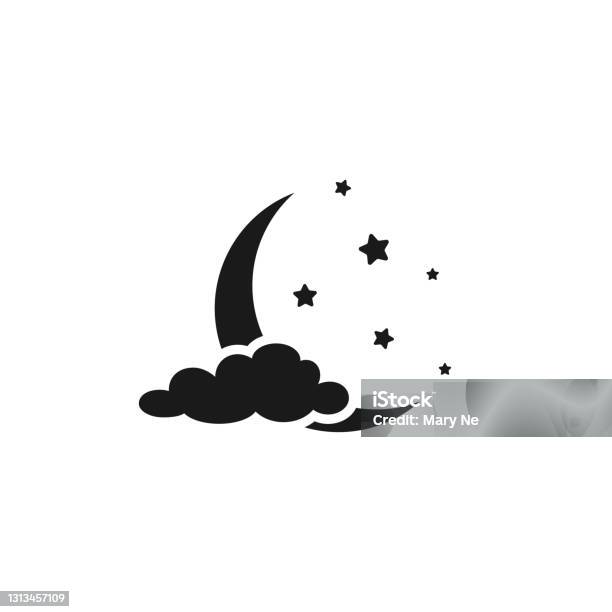 Demilune Noire Et Étoiles Disolement Sur Le Blanc Nuit Ciel Rêve
