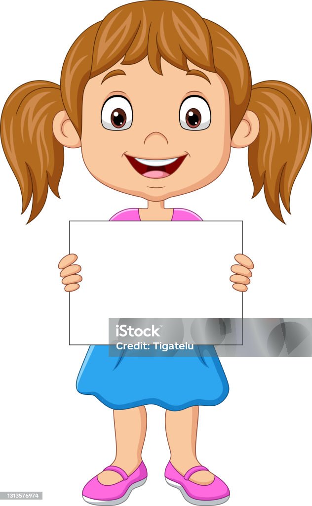 Gadis Kartun Memegang Kertas Kosong Ilustrasi Stok Unduh Gambar