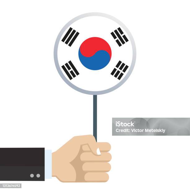 Südkorearundflagge Hand Halten Runde Koreanische Flagge Nationales