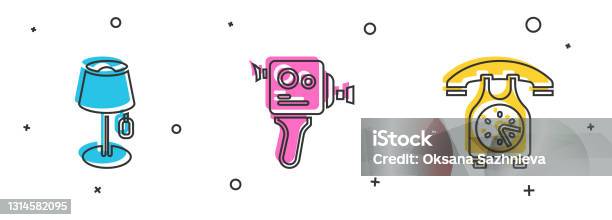 Atur Lampu Lantai Kamera Bioskop Retro Dan Ikon Handset Telepon Vektor ... Atur Lampu Lantai Kamera Bioskop Retro Dan Ikon Handset Telepon Vektor ...