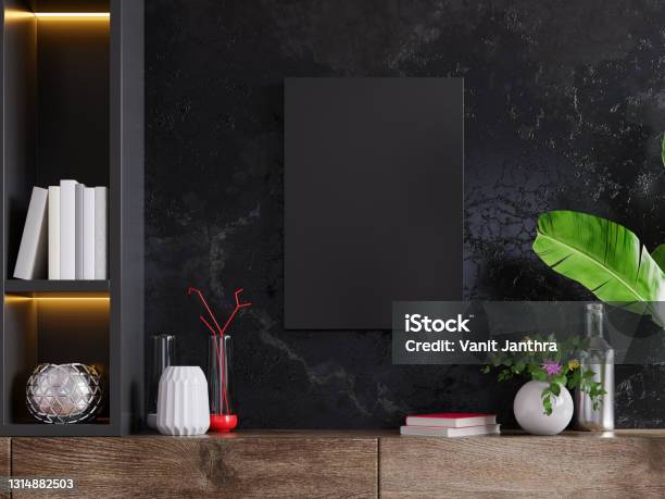 Bingkai Mockup Pada Kabinet Di Interior Ruang Tamu Pada Latar Belakang