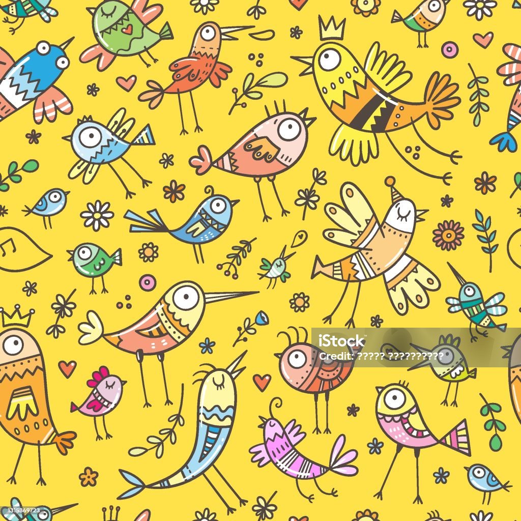 Pola Mulus Dengan Burung Kartun Lucu Di Latar Belakang Kuning Wallpaper ... Pola Mulus Dengan Burung Kartun Lucu Di Latar Belakang Kuning Wallpaper ...
