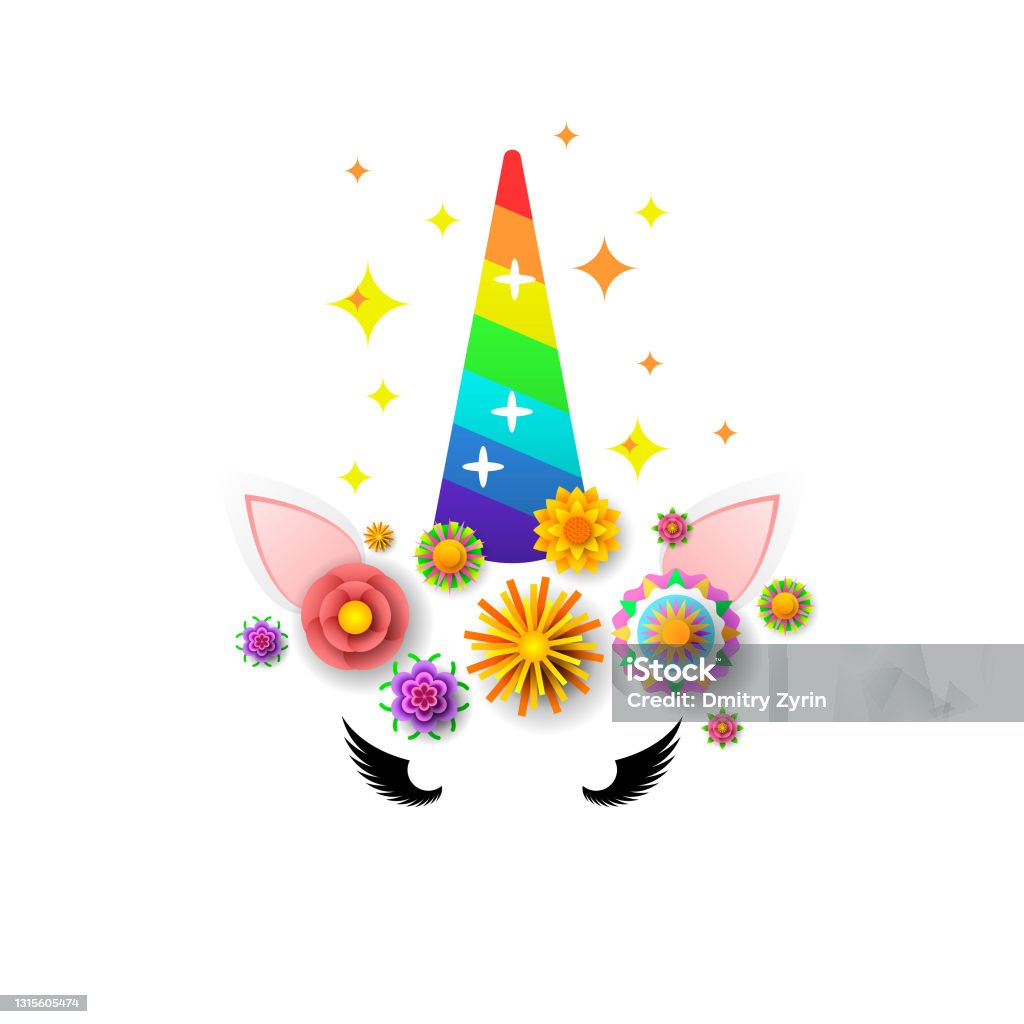 Luar Biasa Warna Abstrak Lucu Unicorn Tanduk Bunga Pelangi Bayangan Vektor Desain Kartu Gaya