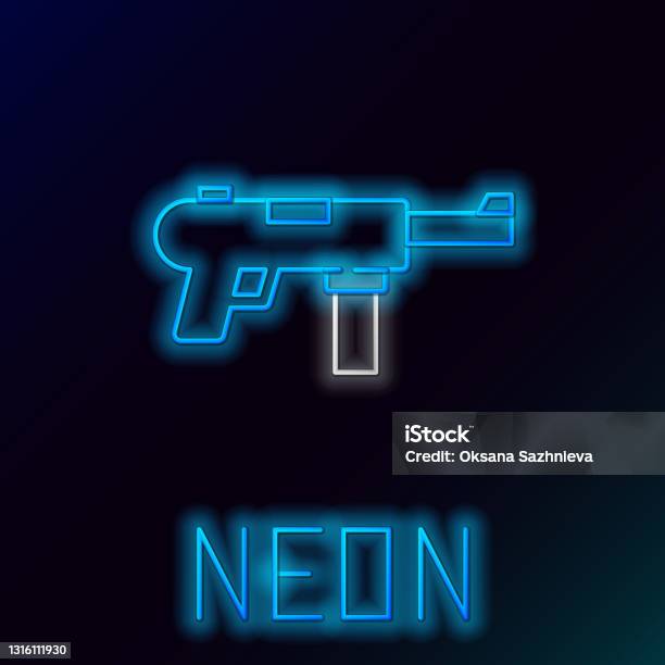 Ligne De Néon Rougeoyante Submachine Gun M3 Icône De Pistolet De