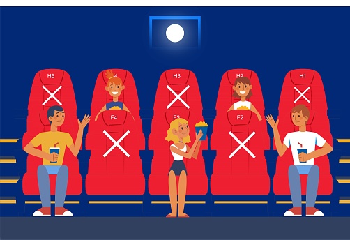Jarak Sosial Di Bioskop Orangorang Menjaga Jarak Duduk Melalui Satu ... Jarak Sosial Di Bioskop Orangorang Menjaga Jarak Duduk Melalui Satu ...