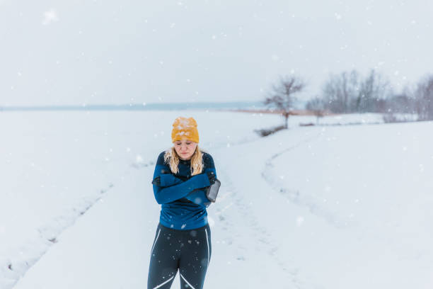 Free Stock Photo of Woman in White Hat Shivering in Snow | Download ...