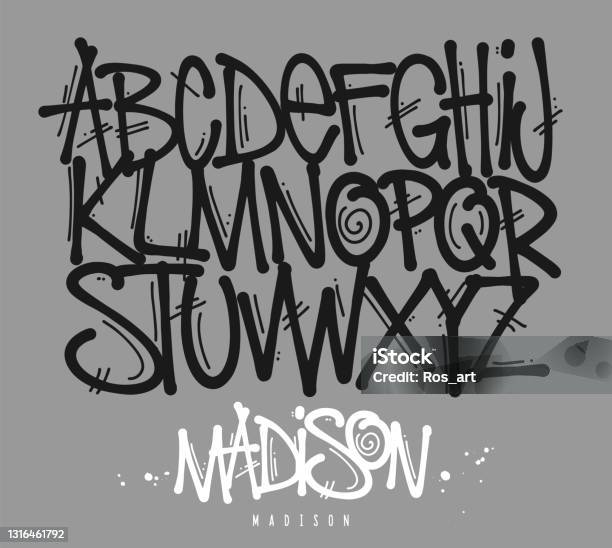 Street Graffiti Tag Font ภาพประกอบเวกเตอร์ตัวพิมพ์ที่เขียนด้วยลายมือ