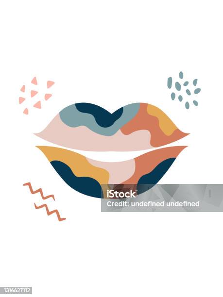 Desain Seni Dinding Cetak Grafis Dengan Bibir Boho Ilustrasi Grafik