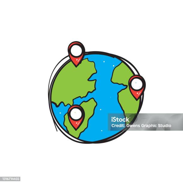 Symbole Dessiné À La Main Dicône De Globe Et De Carte Pour Le Vecteur