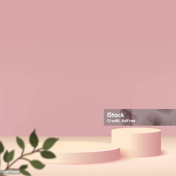 Latar Belakang Abstrak Dengan Podium 3d Geometris Warna Krem Ilustrasi