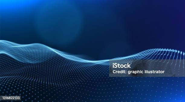 Gelombang Partikel Biru Dinamis Visualisasi Suara Abstrak Struktur