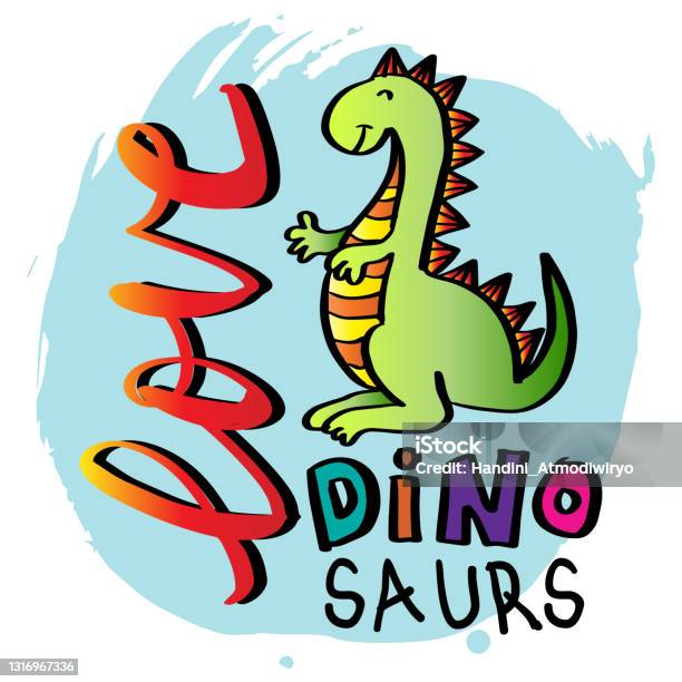 Cinta Dinosaurus Lucu Tangan Digambar Doodle Dinosaurus Untuk Poster