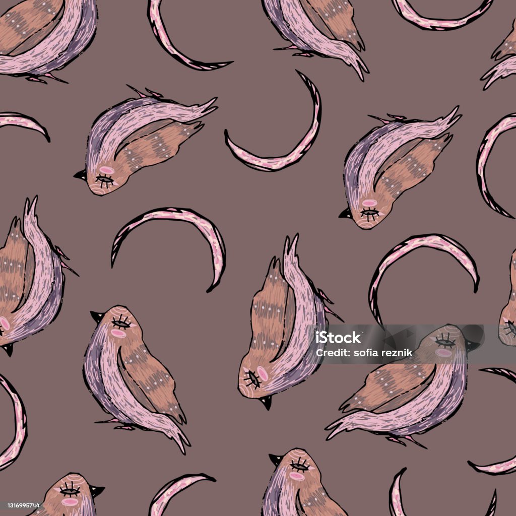 Pattern With Birds And Laser Handmade Linear Drawing Stock Illustration