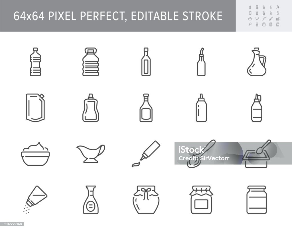 Saucen Linie Symbole Vektorillustration Gehören Symbol Krug Tasse Essig
