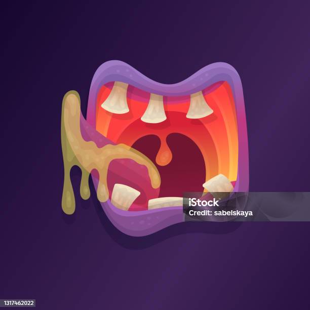 Open Mouth Of Terrible Monster With Sharp Teeth And Tongue A Vector Illustration Stock