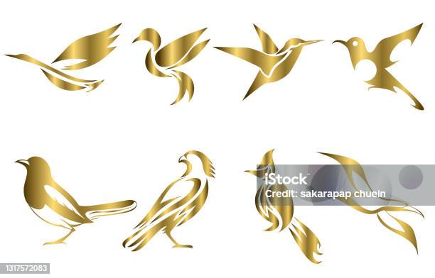 Ensemble Dimages De Vecteur Dor De Divers Oiseaux Tels Que La Mouette