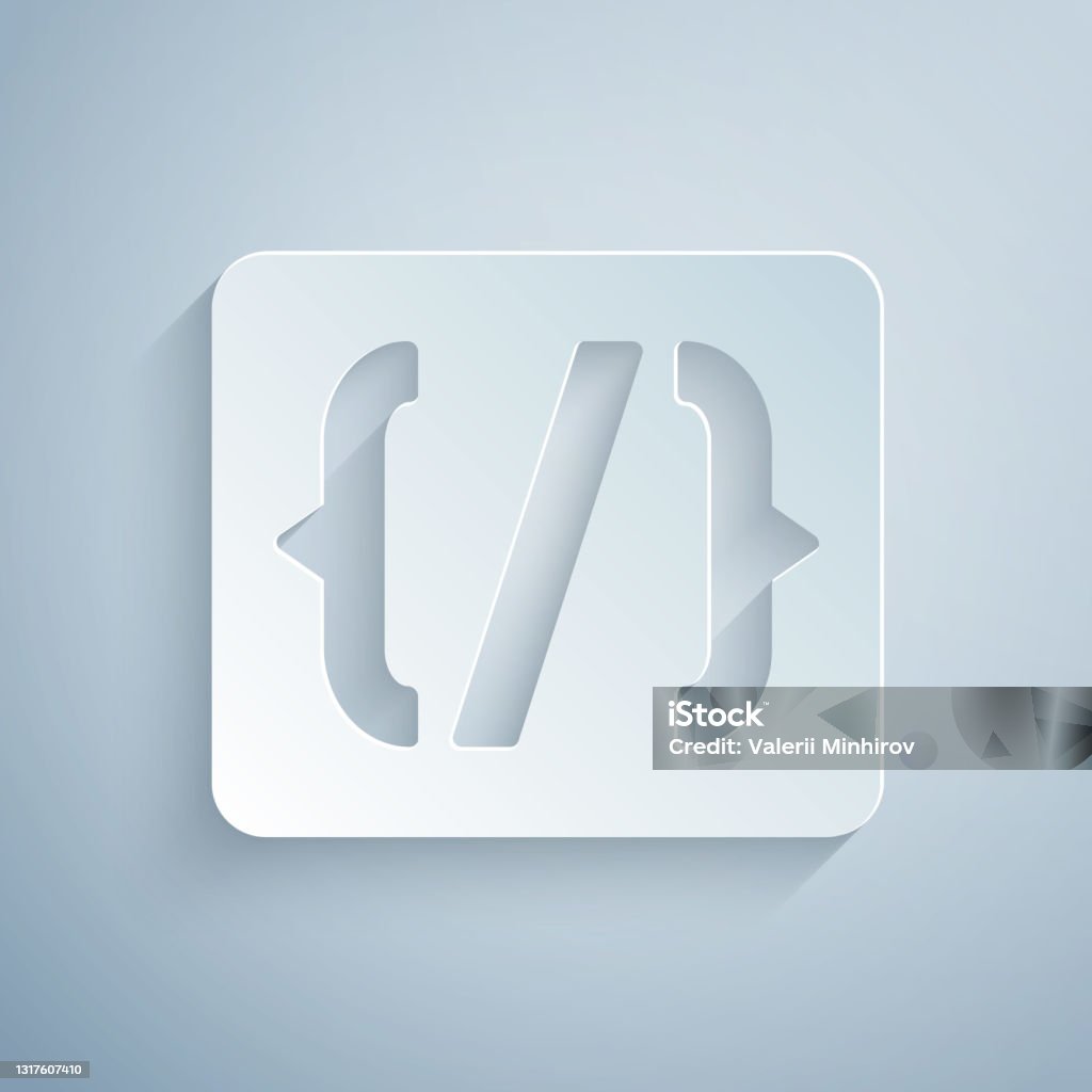 Paper Cut Programming Language Syntax Icon Isolated On Grey Background Syntax Programming File
