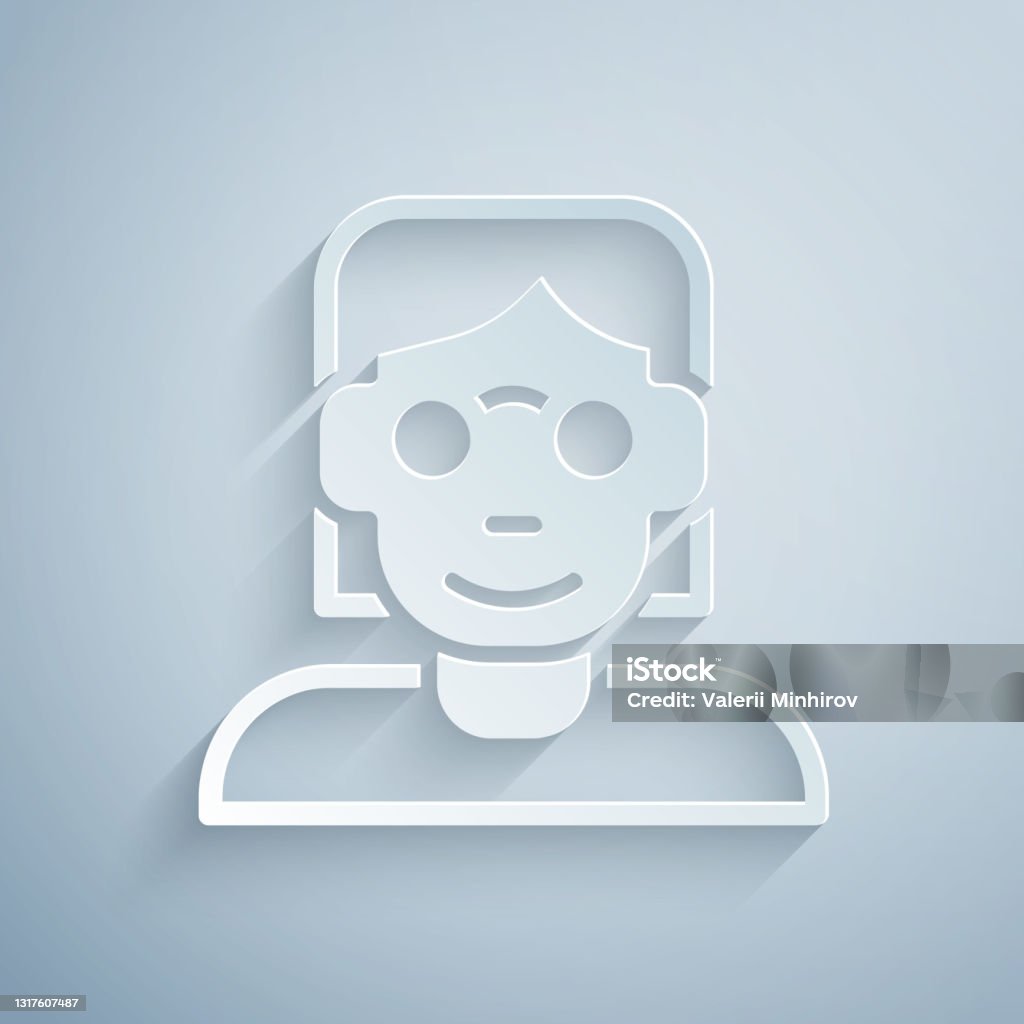Paper Cut Hacker Or Coder Icon Isolated On Grey Background Programmer Developer Working On Code