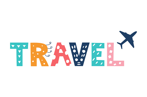 Bunte Helle Reise Schriftzug Im Doodlestil Auf Weißem Hintergrund ... Bunte Helle Reise Schriftzug Im Doodlestil Auf Weißem Hintergrund ...