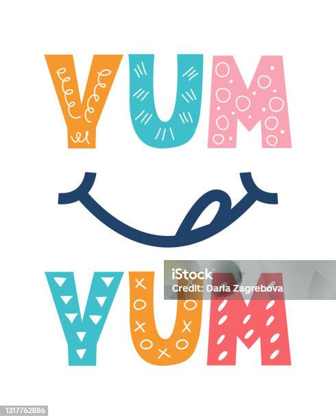 Bunte Helle Yum Yum Schriftzug Im Doodlestil Auf Weißem Hintergrund ... Bunte Helle Yum Yum Schriftzug Im Doodlestil Auf Weißem Hintergrund ...