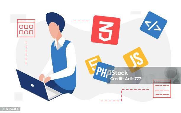 People Developer Create Code Programming Web Language With Icons Programmer Working Stock
