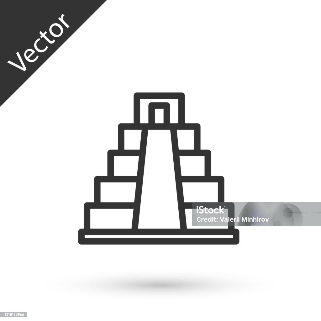 Grey Line Chichen Itza In Mayan Icon Isolated On White Background ... Grey Line Chichen Itza In Mayan Icon Isolated On White Background ...