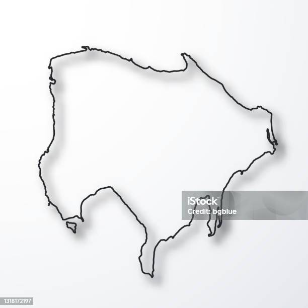 Djerba Map Black Outline With Shadow On White Background Stock