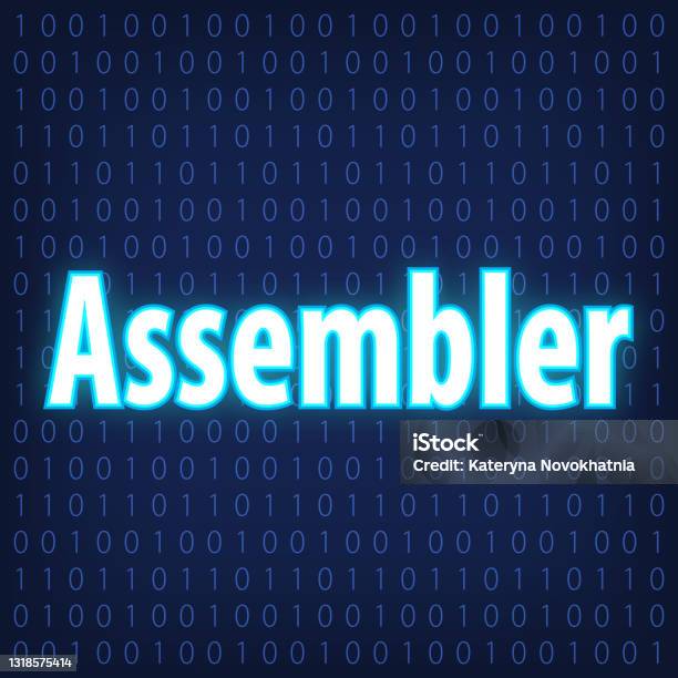 Machine Code Languages In Neon Style Programming Languages Concept In Blue Language Assembler On