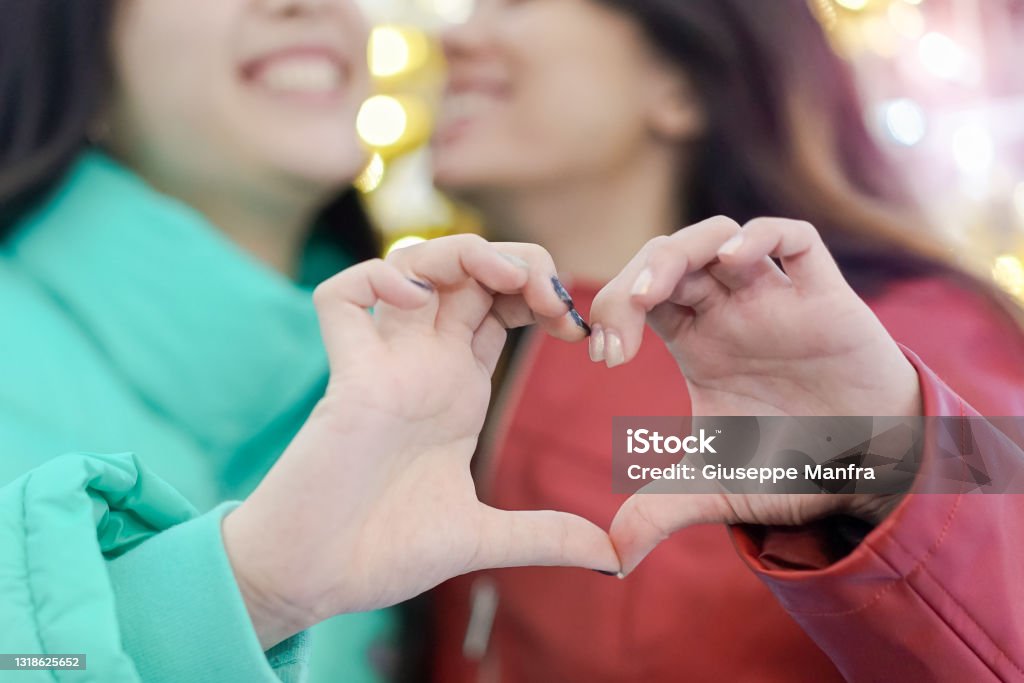 Two Lesbians Making Heart With Hands Free Expression Of Love Lgbt